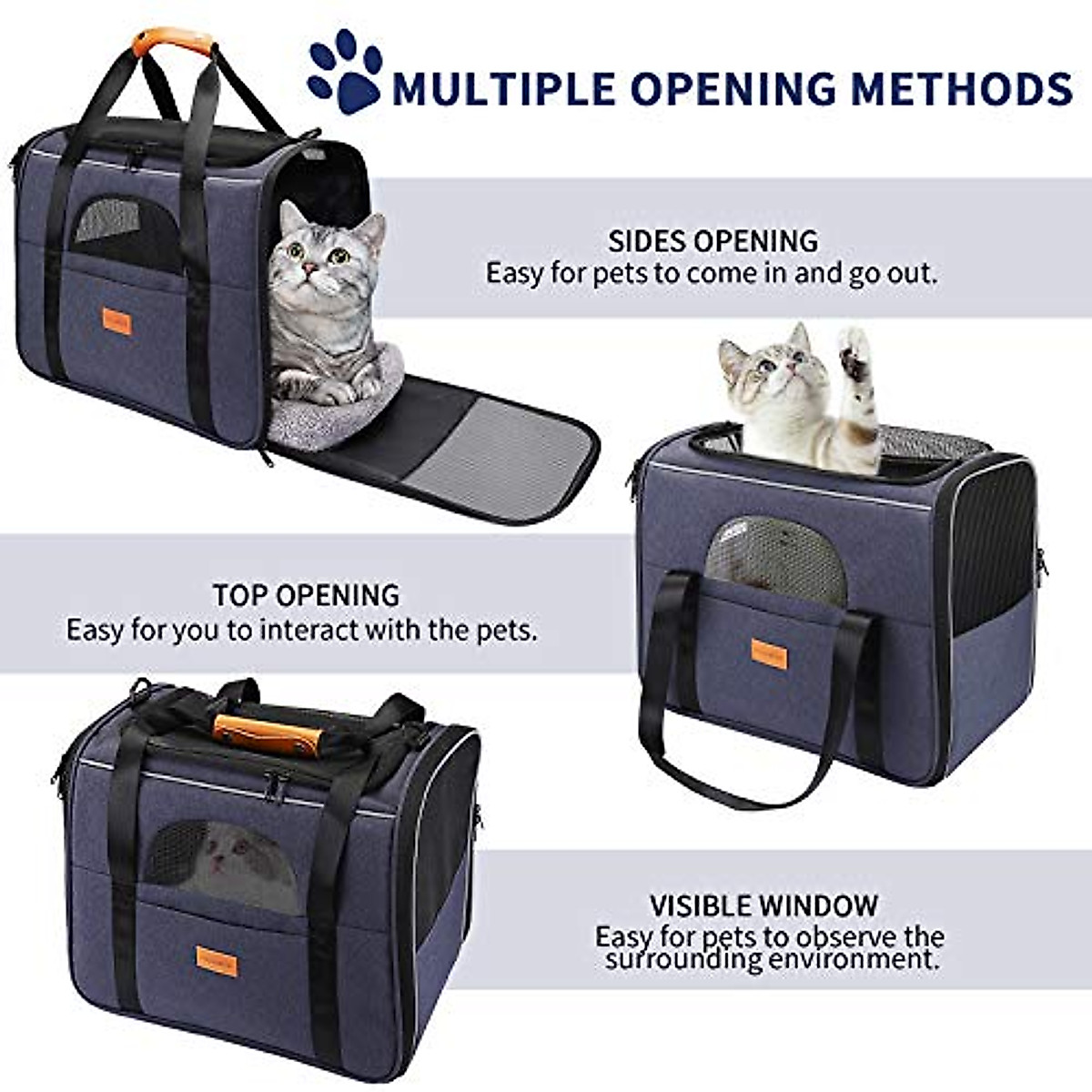 Pueikai Cat Carrier (Airline Approved) Dog Carriers for Small Dogs Breathable Mesh Pet Carrier with Adjustable Shoulder Strap and Pet Bowl, Pet Travel Carrier, Pet Cage with Locking Safety Zippers