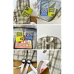 Light Academia Aesthetic Backpack Plaid Preppy Backpack Back to School Backpack Supplies(Sage Green)