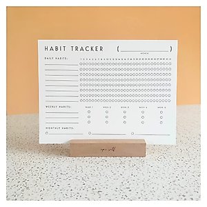 Habit Tracker Calendar with Wood Stand,Daily Goal and Accountability Journal with 12 Paper Sheets for a Year,Develop Better Habits, Goal Tracker, Period Tracker, Fitness, and Overall Well-being