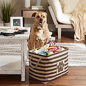 Bone Dry Pet Storage Collection Striped Paw Patch Bin, Medium Rectangle, Brown