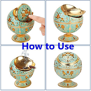 Smoking Ashtray with Lid Metal Portable Cigarette Ashtray for Outdoors and Indoors Using Classic Gift for Lady and Gentlemen(Light Jade Green)