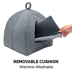 Furhaven Small Cat Bed Polar Fleece Foldable Pet Tent, Washable - Heather Gray, Small