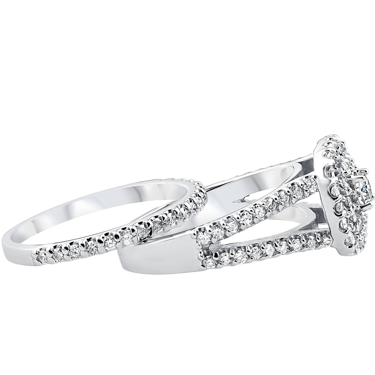 1 1/10ct Cushion Halo Diamond Engagement Wedding Ring Set 10K White Gold Carat - Size 7