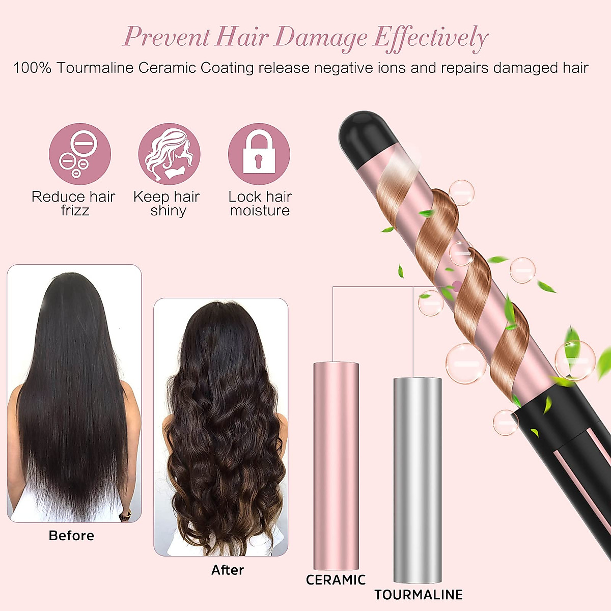 Yovikin Curling Iron, 6 in 1 Curling Wand Set with Hair Straightener Brush, Professional Hair Curler with 6 Interchangeable Ceramic Barrels, Instant Heat Up Hair Iron with Heat Resistant Glove