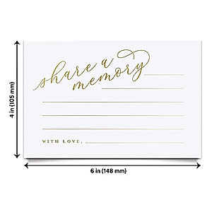 Bliss Collections Share a Memory Cards, Gold Foil, Cards for Weddings, Showers, Birthdays, Celebration of Life, Funeral, Retirement, Going Away and Graduation Memories, 4"x6" (Pack of 50)