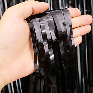 WIQEDOHA 3 Pack Foil Curtains-8x9.84 Ft Rose Red Pink and Black Fringe Metallic Backdrop Curtain for Minie Mouse Themed Baby Shower Birthday Nursery Party Decorations