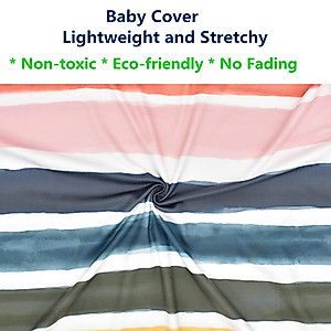 Nursing Cover for Baby Breastfeeding Stretchy Car Seat Canopy for Baby Girls/Boys, Multi-Purpose Soft Breathable Nursing Cover for Shopping Cart, High Chair, Stroller, Baby Shower Gifts(Stripe)