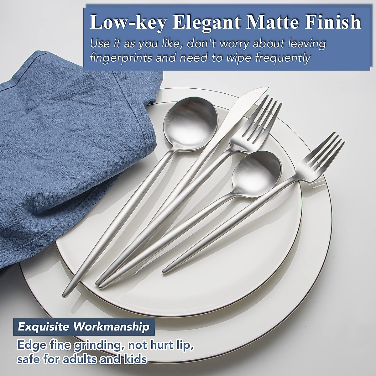 40 Piece Silverware Set Service for 8, EIUBUIE Premium Stainless Steel Cutlery Set, Matte Finish Unique Flatware Sets, Modern Kitchen Tableware Eating Utensil Sets Include Spoons Forks Knives