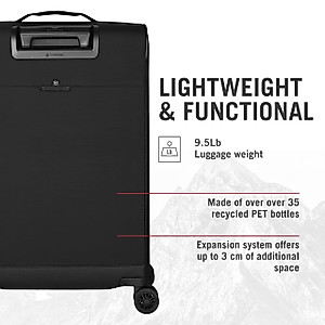 Victorinox Crosslight Large Softside Case - Large Travel Luggage with Spinner Wheels - Premium Traveling Essentials - Includes Foldable Pack Light Organizer - 74 Liter, Black