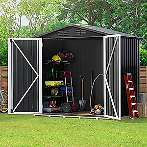 DWVO 6 x 4FT Outdoor Storage Shed, Large Metal Tool Sheds, Heavy Duty Storage House with Lockable Doors & Air Vent for Backyard Patio Lawn to Store Bike, Tool, Lawnmower, Waterproof, Black