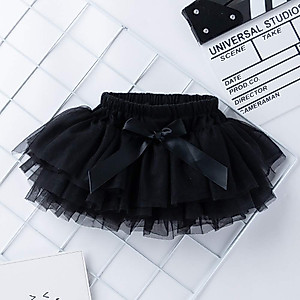 Anbaby Baby Girls Soft Tutu Skirt Toddler Ruffled Pants Diaper Cover Black 0-3M