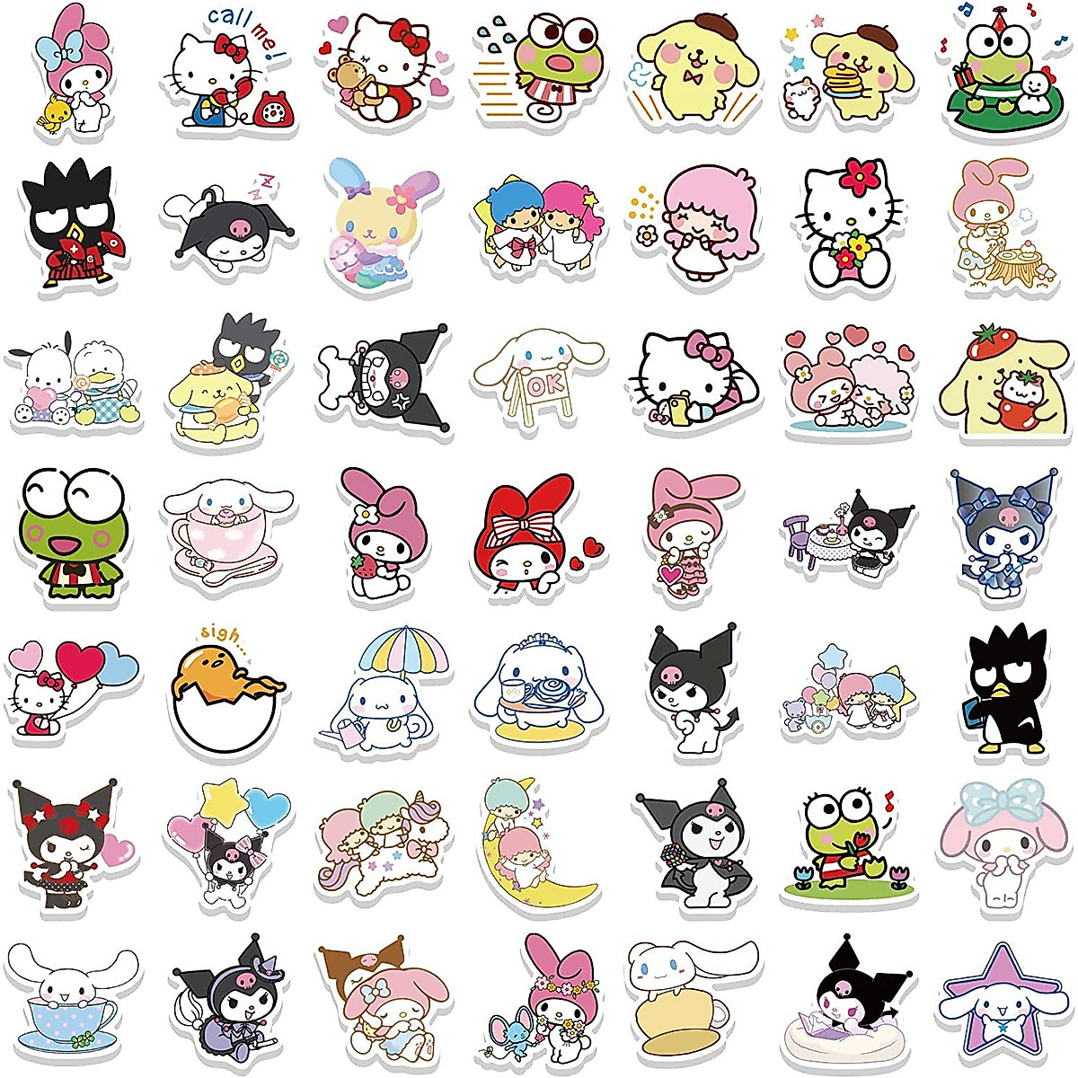 100Pcs Cute Stickers Pack Hello Kitty Stickers MyMelody&Kurom Stickers Cinnamoroll Pompompurin Keroppi Pochaco Stickers Decals Assorteds Kawaii Sticker Gifts for Kids Teens Girls Adults