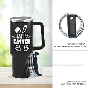 40 oz Tumbler with Handle Happy Easter Tumbler Personalized Tumblers with Lid and Straw Insulated Tumbler Stainless Steel Tumblers