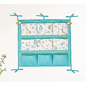 Pazar Kapısı Diaper Caddy- Baby Nursery Crib Organizer- Bedside Organizer-Hanging Pockets Crib Storage Organizer- Kids Room Organizer-9 pocket baby crib side hang organizer caddy (blue)