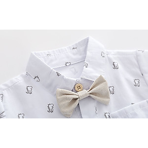 Baby Boys Gentleman Outfits Suits, Infant Short Sleeve Shirt+Bib Pants+Bow Tie Overalls Clothes Set