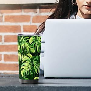 QWEUIOP 20oz Insulated Travel Coffee Mug Leaf Of Monstera Plant Stainless Steel Tumbler with Lid Double Wall Vacuum Coffee Cup For Hot and Cold Drinks14465