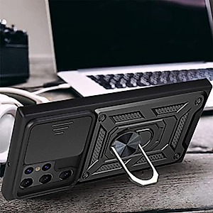 Hokwep for Samsung Galaxy S23 Ultra Case, S23 Ultra 6.8 inch Case with Slide Camera Cover, Built-in 360° Rotate Ring Kickstand, Shockproof Rugged Protective Cover Case for Galaxy S23 Ultra 5G (Red)