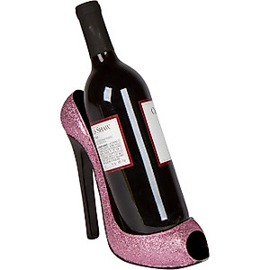 Hilarious Home 8" x 7"H High Heel Wine Bottle Holder - Stylish Conversation Starter Wine Rack (Pink Glitter)