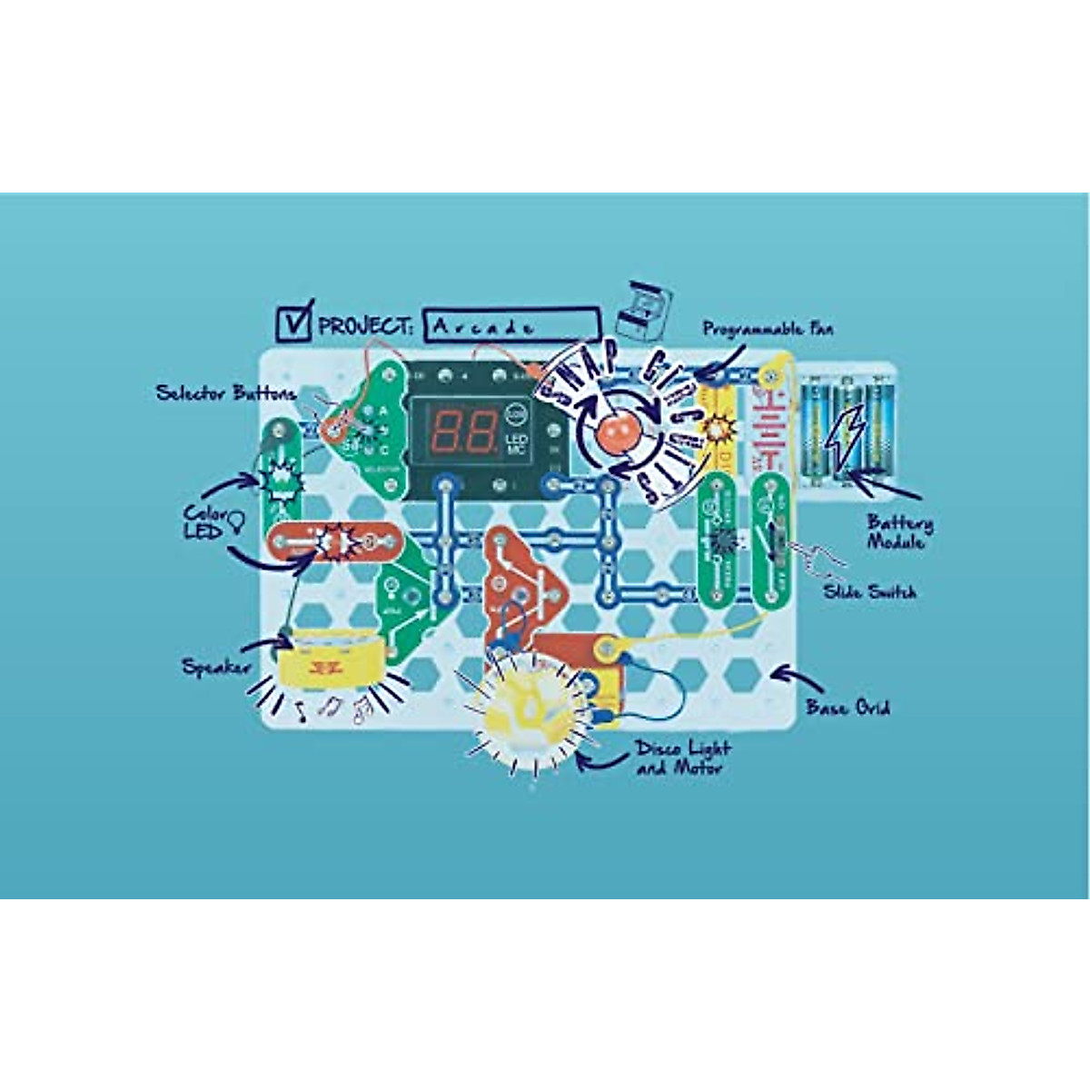 Snap Circuits “Arcade”, Electronics Exploration Kit, Stem Activities for Ages 8+, Full Color Project Manual (SCA-200)