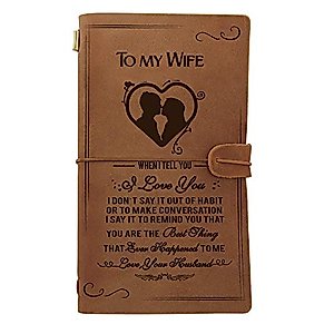 Engraved Leather Notebook To My Wife Gifts- Hand-Crafted Genuine Leather Journal for Travel Diary Journal Sketch Book - Perfect Anniversary Christmas For Wife Gifts (To My Wife)