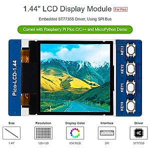 Bicool 1.44inch LCD Display Module for Raspberry Pi Pico, 128×128 Resolution TFT Display Panel 65K RGB Display Color Clear and Colorful Display Effect, ST7735S Driver SPI Interface 3.15V ~ 5V