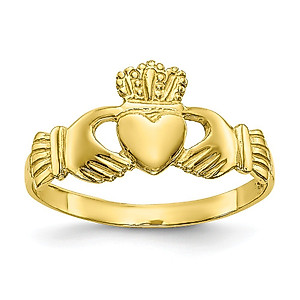 Solid 10k Yellow Gold Ladies Irish Claddagh Celtic Ring Band Size 5.5