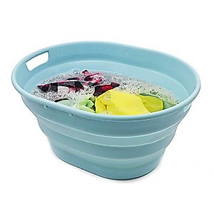 SAMMART 25L(6.6 gallon) Collapsible Oval Laundry Basket-Foldable Storage Container/Organizer-Portable Washing Tub-Space Saving Hamper-Pet Bath Tub, Water capacity 20L(5.28 gallon) (Sea Angel)