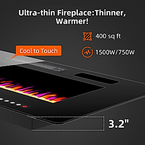 Electric Fireplace-60'' Wall Fireplace for Living Room-Fireplace Heater Insert Wall Mounted with Remote Control,Timer,12 Flame Colors,750/150W,Ultra Thin