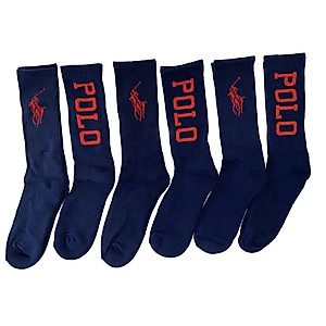 POLO RALPH LAUREN 6pk Mixed Crew Athletic Socks 6-12.5