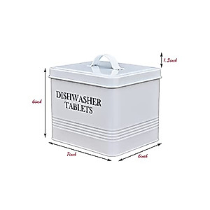Metal Bin Dishwasher Pod Holder - Dishwasher Pods Container for farmhouse kitchen Decoration and Space Saving /White Dish Washer Tablets with Lid for Kitchen Storage & Organization Accessories