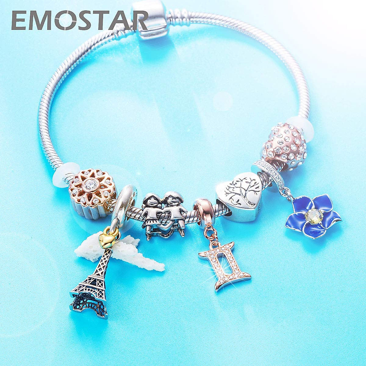 Gemini Zodiac Sign Charms fits Pandora Charm Bracelet – Rose Gold 925 Sterling Silver Necklace Pendant, 12 Horoscope Constellation Dangle CZ Beads, Gifts for Women/Mom