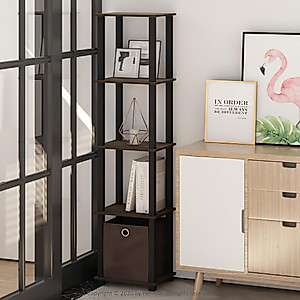 FURINNO TNT No Tools 5-Tier Display Decorative Shelf, Columbia Walnut/Black/Dark Brown