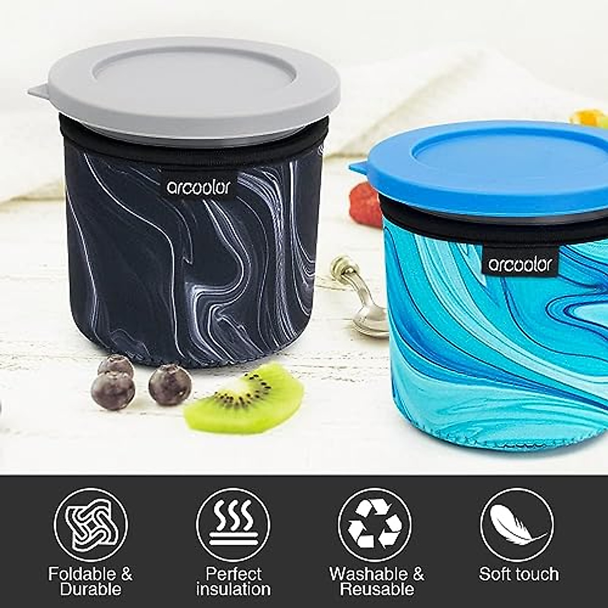 Arcoolor Ice Cream Neoprene Sleeve, Reusable Insulated Sleeves for Ninja Creami Pints, Compatible with NC301 NC300 NC299AMZ Series Ice Cream Maker Containers -Containers not Included (Mix, 4 Pack)