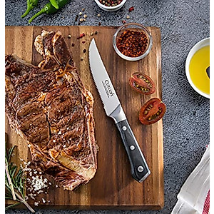 CUTLUXE 4 Pcs Steak Knife Set & 8 Pcs Knife Block Set– Forged High Carbon German Steel – Full Tang & Razor Sharp – Ergonomic Handle Design – Artisan Series