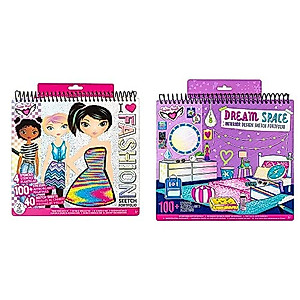 Fashion Angels Fashion Design Sketch Portfolio (11451) Full Size Sketch Book, Fashion Coloring for Kids,Brown/A & Interior Design Sketch Portfolio 11510 Full Size Sketch Book, Coloring & Activity Book