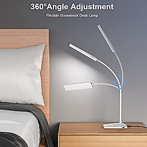 MONGERY LED Desk Lamp, Eye-Caring Table Lamps with USB Charging Port,7 Brightness Levels & 5 Color Modes,Touch Control and Memory Function,7W Flexible Gooseneck Reading Lamp for Home Office, White