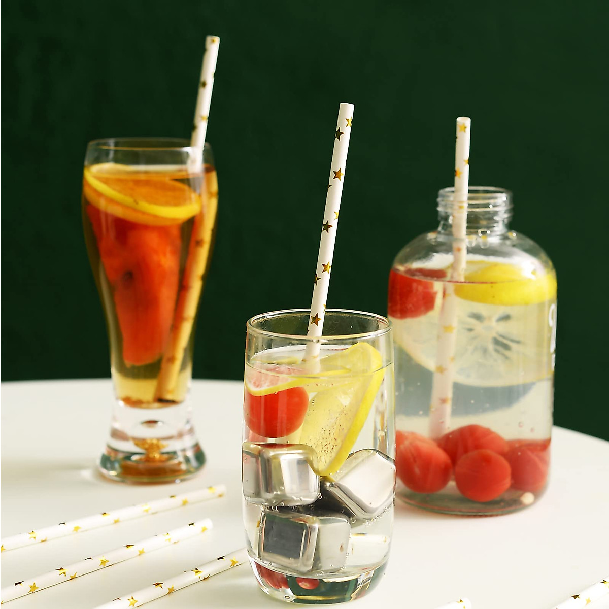 YAOSHENG Paper Straws for drinking, Pack 100 Gold Stars Paper Straws for Cocktail Party Supplies,Birthday,Wedding,Bridal/Baby Shower,Juice,shakes,Smoothies