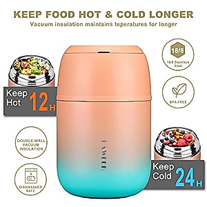 HAWEEK Insulated Food Container 17 oz Soup Thermo for Hot Food Adults, Stainless Steel Vacuum Lunch Box with Folding Spoon, Adult Kids Thermo Portable with Handle for School, Office, Outdoor