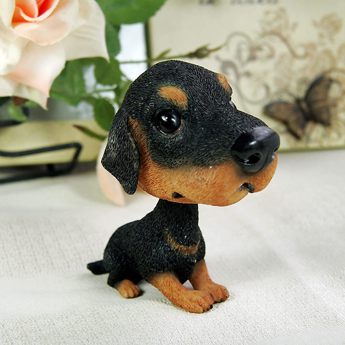 Bobbleheads for Car Dashboard, Cute Resin Bobble Head Dogs Car Dashboard Decorations, Dog Ornaments Puppy Shaking Head Toys Gifts for Car Vehicle Desk Tabletop Office Decor (Black and Tan Coonhound)