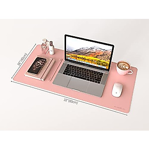 RENMTURE Dual-Sided Desk Pad, Natural Cork & PU Leather Large Mouse mats for Office and Home Work, Desk Protector Non-Slip, Waterproof, Easy Clean (Pink, 32"x16")