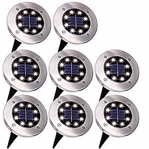 Neo LOONS Solar Ground Lights, 8 LED Outdoor In-ground Light Solar Disk Garden Lights with Light Sensor for Yard Patio Pathway Lawn Driveway Walkway-White (8 Pcs)