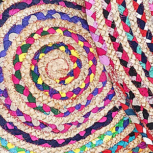 INDIAN ARTISTIC Jute Cotton Multi Chindi Round Rag Rug 3X3' | Hand Woven Rug & Reversible Rug | Cotton Rag Rug | Handmade Multicolored Reversible Braided Rag Rug | Runner Rugs (Round Shape)