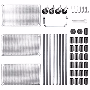 WDT Commercial Grade Heavy Duty Utility Cart 990Lbs Capacity, 3 Tier Wire Rolling Cart with Wheels, Metal Service Carts with Handle Bar,Shelving Liners,Hooks for Kitchen, Restaurant
