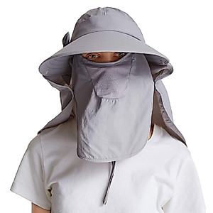 icolor Women Sun Cap Finshing Hats UPF+50 Detachable Face Mask Neck Flap Visor Wide Brim Sun Protection Hiking Hats Light Gray