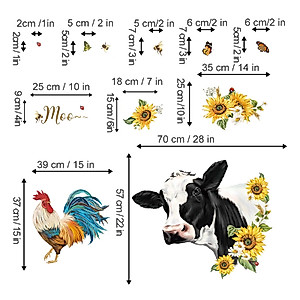 decalmile Farm Animals Cow Wall Stickers Rooster Sunflower Wall Decals Farmhouse Kitchen Dining Room Project Decor