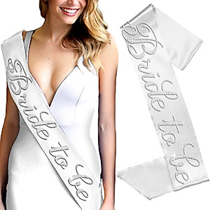 Bride Sash - REAL CRYSTAL Rhinestones Bride To Be Flirty White BRIDAL GRADE SATIN Sash - Bridal Shower & Engagement Decorations - White Sash(Flrty B2B)
