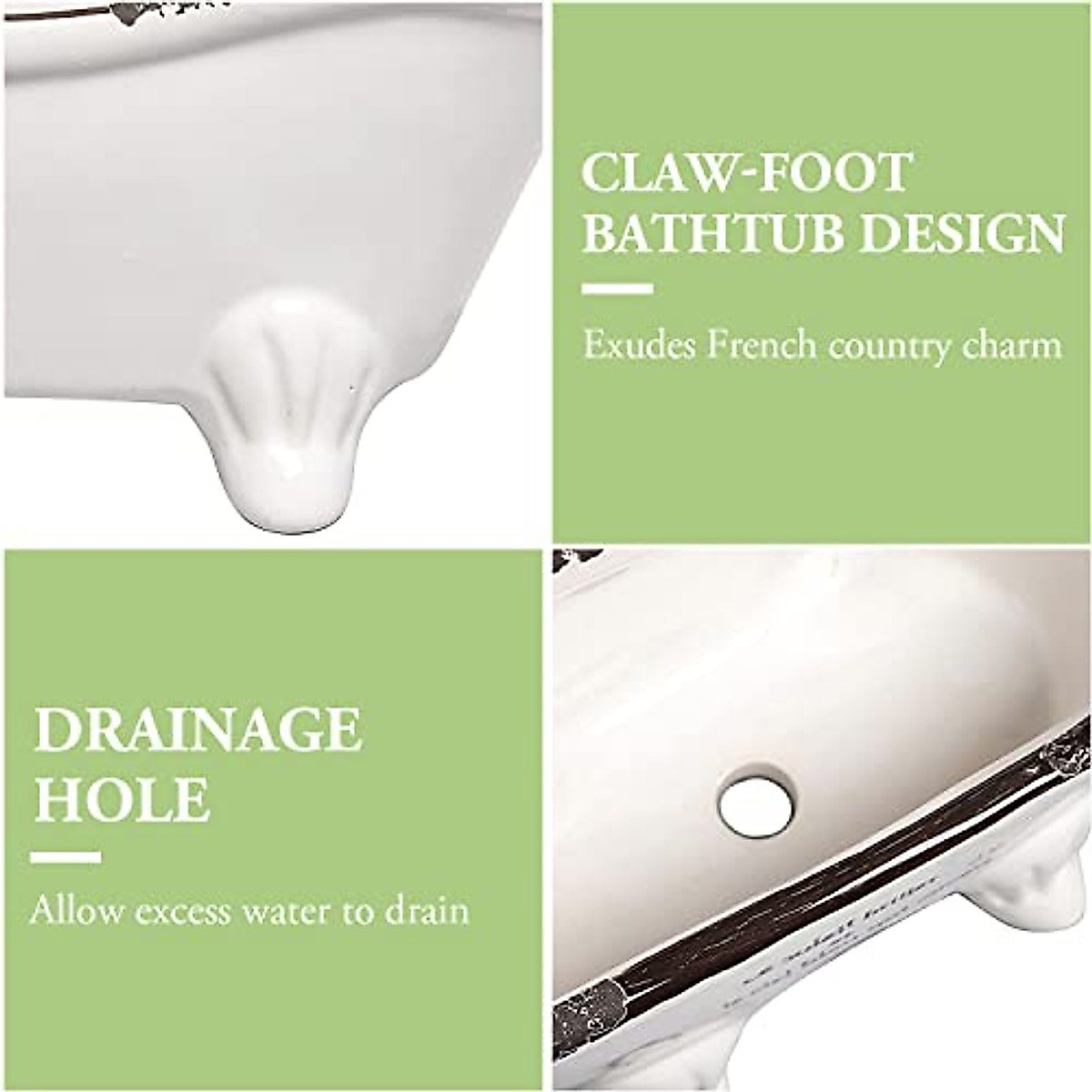 MyGift 6-Inch White Ceramic Indoor Plant Pot, Claw Foot Bathtub Mini Succulent Planter Pot, Petite French Country Bathroom Decor Soap Dish