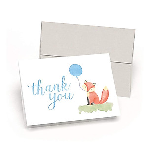 Cute Like A Fox! Little Fox Baby Shower Thank You Cards (Set of 10 Cards + Envelopes) - Watercolor Baby Fox - by Palmer Street Press (Blue)