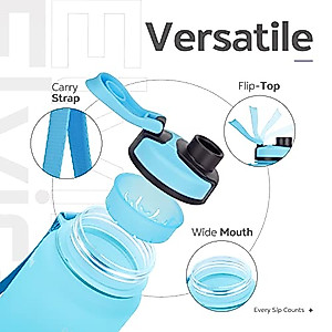 Elvira 32oz Large Water Bottle with Motivational Time Marker & Removable Strainer,Fast Flow BPA Free Non-Toxic for Fitness, Gym and Outdoor Sports-Black