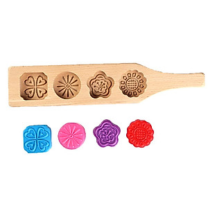 K JINGKELAI MoonCake Mold Chinese Traditional Mid-autumn Festival Moon Cake Mold 4 Flowers Wooden Handmade Baking Mold for Muffin Mooncake Cookie Biscuit Chocolate Pumpkin Pie